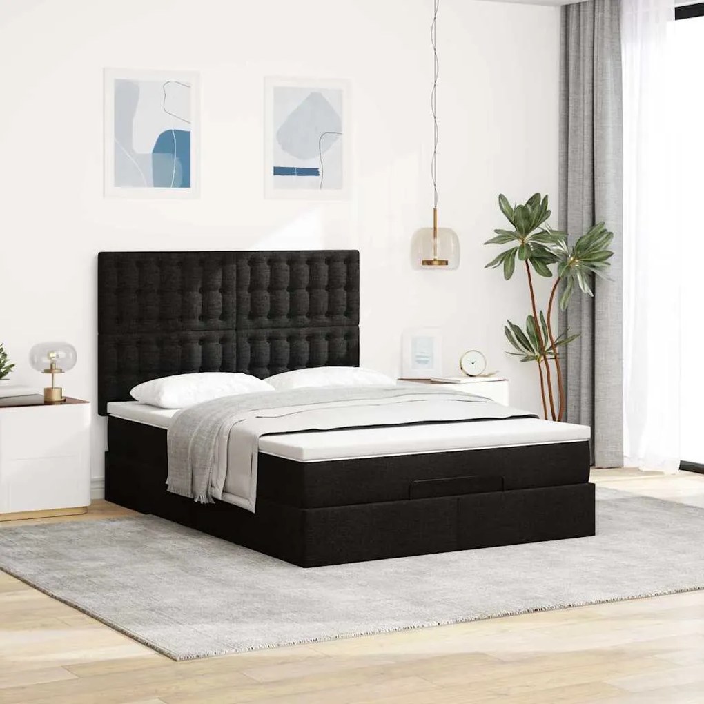 Osmanský rám postele s matrací černá 140x200cm textil 3313329