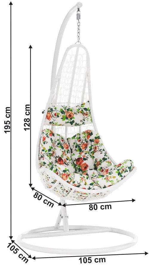 Závěsné křeslo KALEA — bílá, květinový vzor, nosnost 130 kg Kondela