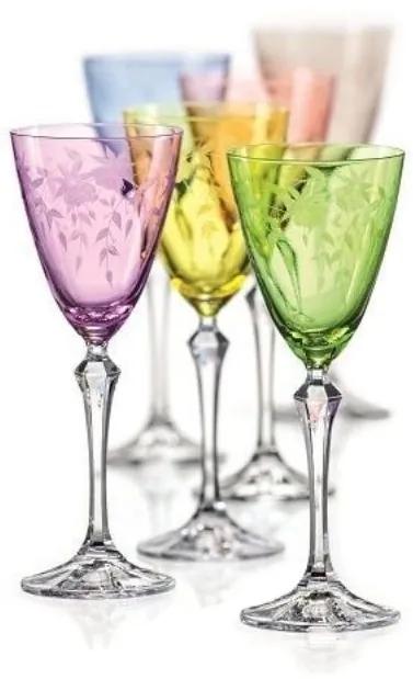 Bohemia Crystal Barevné sklenice na víno Floral 250ml (set po 6ks)