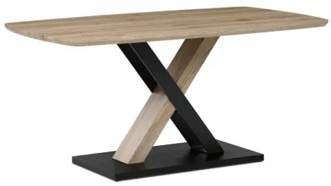 Jídelní stůl 160x90 MDF 3D dekor dub san remo kovové nohy černý lak HT-W1570 SRE