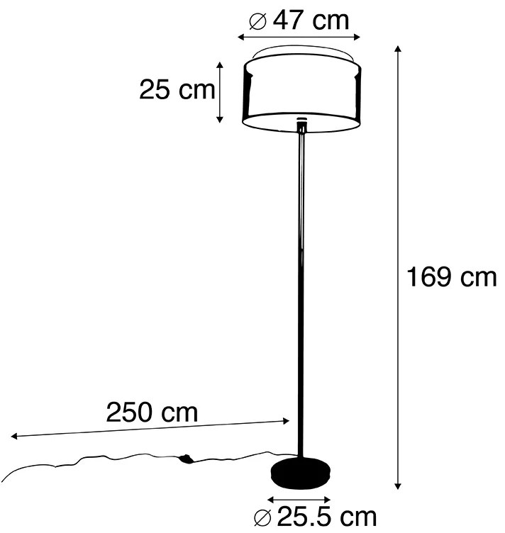Designová stojací lampa černá s černobílým stínítkem 47 cm - Simplo