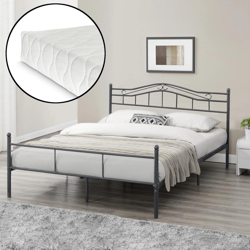 en.casa] Kovová postel "Florenz" ABGM-5804 160x200 cm šedá s matrací a  roštem | BIANO