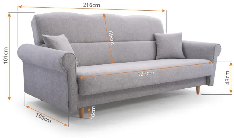 Třímístná pohovka LOFT 216 cm zelená