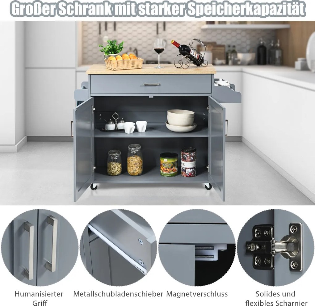 Costway Kuchyňský ostrůvek vozík pojízdný úložný vozík velká skříňka šedá +