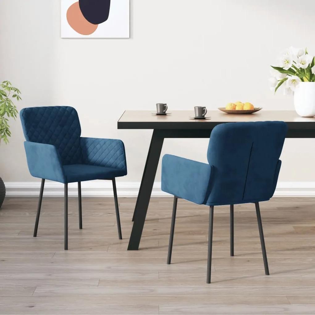 Jídelní židle 2 ks modré samet - Default Title