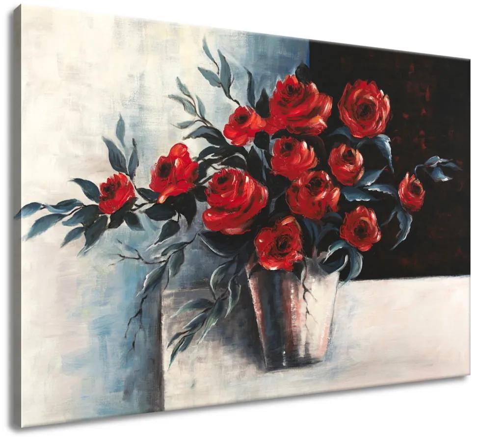 Gario Ručně malovaný obraz Růže ve váze Rozměry: 100 x 70 cm