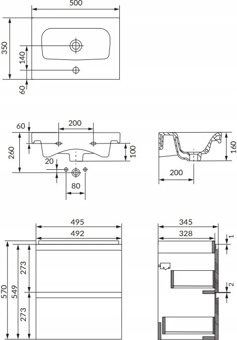Cersanit Moduo Slim SET, závěsná skříňka 50x35x62 cm + umyvadlo 50cm, antracitová matná, S801-478