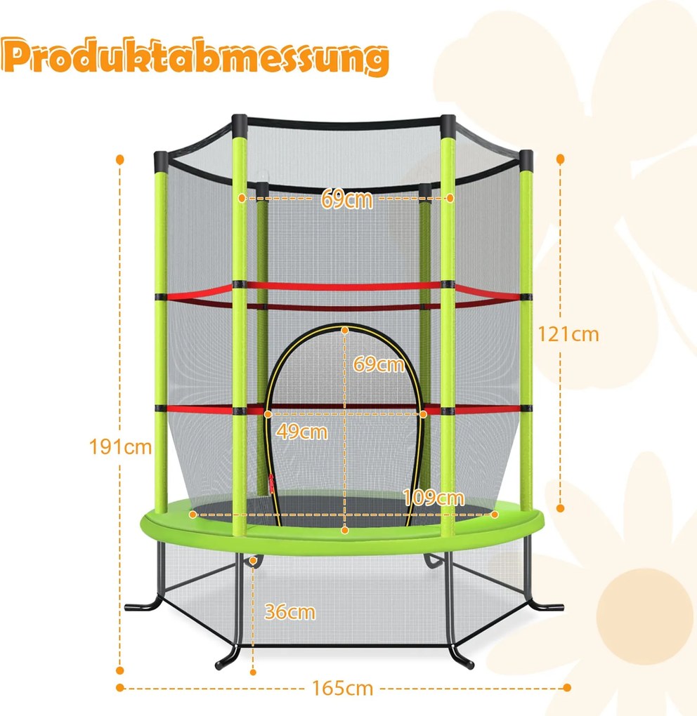 Costway Ø165 cm zahradní trampolína s ochrannou sítí trampolína do 135 KG pružná