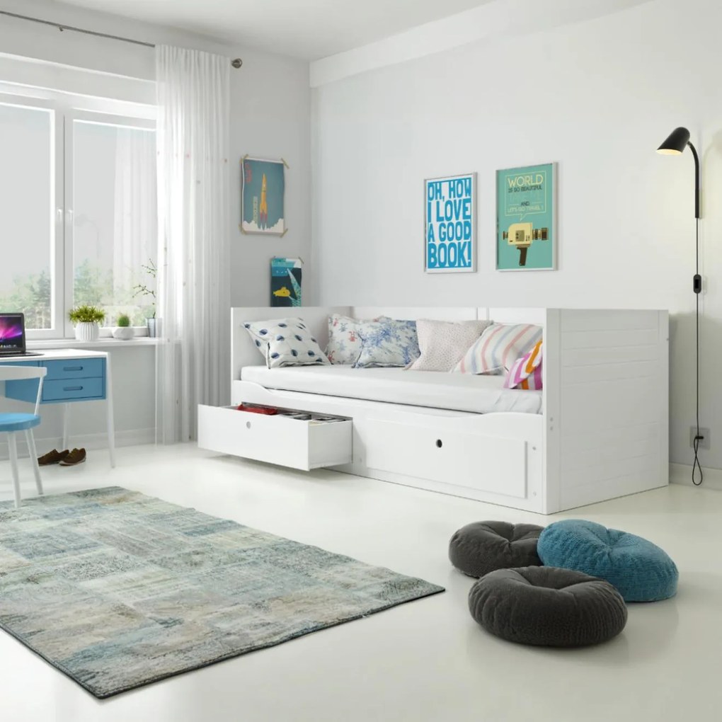 SMB Rozkládací postel s matrací HERME, 80-160x200 cm Dekor: Bílá