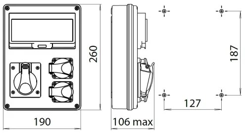 Zásuvková skříň ETI EDS8 RCD 2/1 32 B+C IP44 2x230V 1x400V/32A/5P 001105202