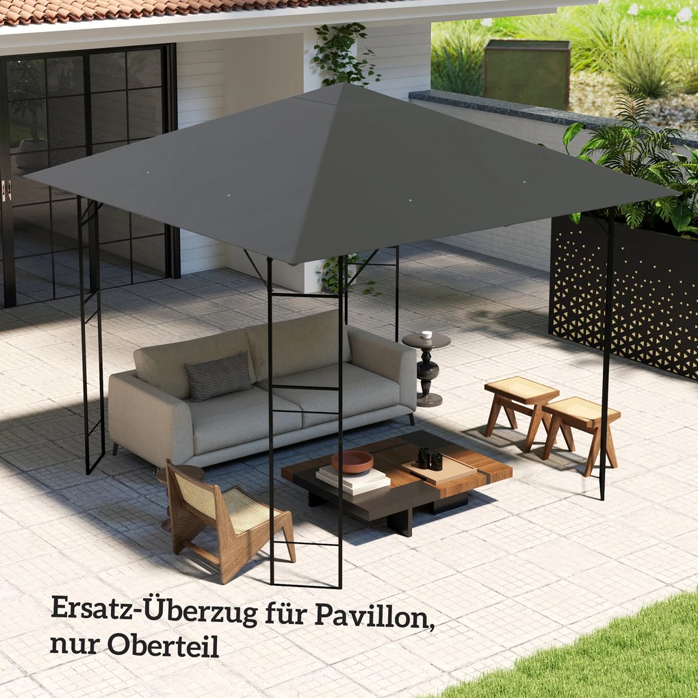 Outsunny Náhradní střecha pro pavilon 3 x 3 m Vodoodpudivá střecha pavilonu UPF30+ Náhradní potah Oxfordská tkanina, 370 g/m², šedá barva