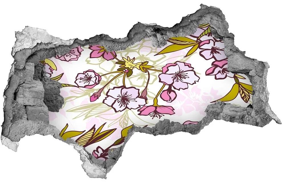 Wallmuralia Nálepka 3D díra na zeď Květy višně 95x73 cm
