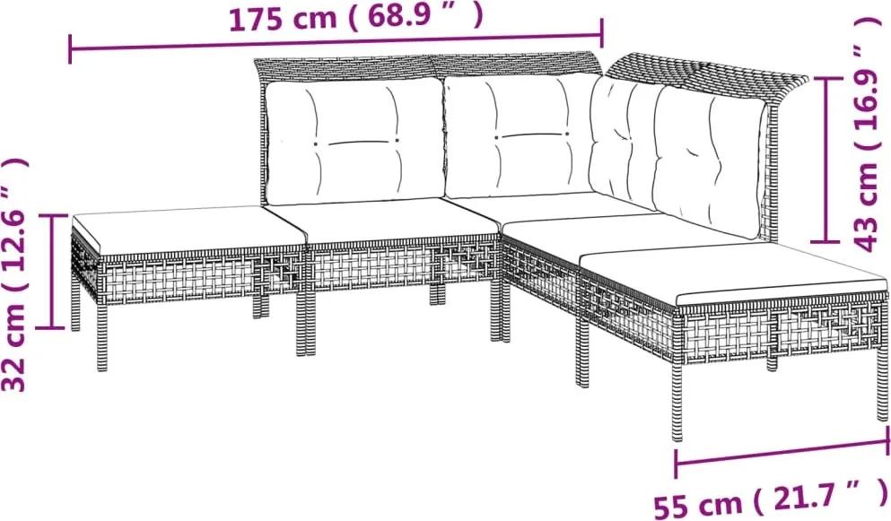 vidaXL 5dílná zahradní sedací souprava s poduškami šedá polyratan [319663]