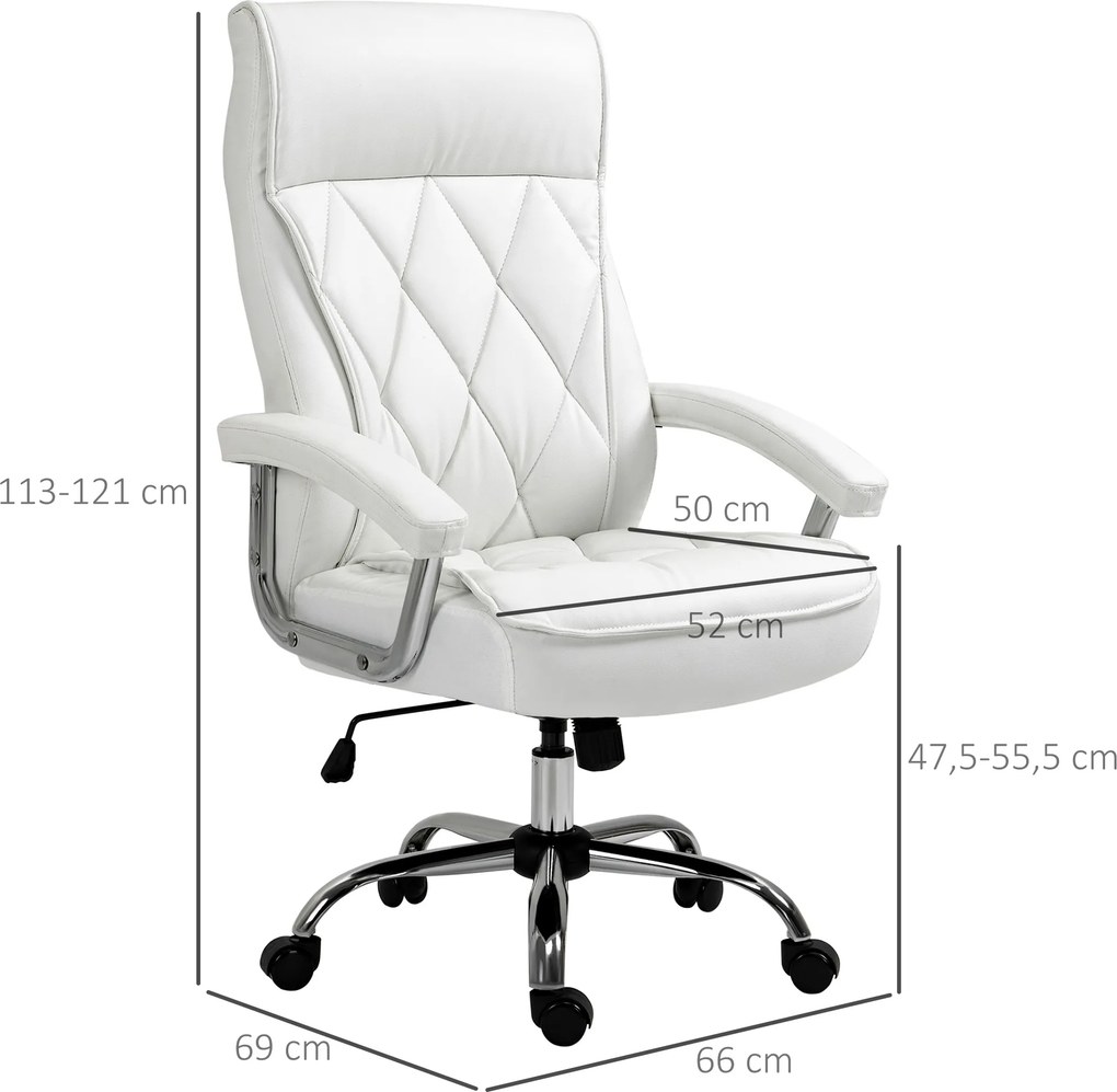 Kancelářská židle Vinsetto imitace kůže, ergonomická kancelářská židle, otočná židle s houpací funkcí, výškově nastavitelná, bílá| Aosom