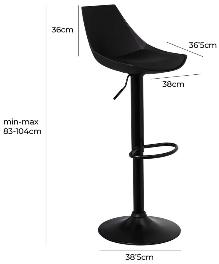 Černé barové židle s nastavitelnou výškou z imitace kůže v sadě 2 ks (výška sedáku 56,5 cm) – Casa Selección