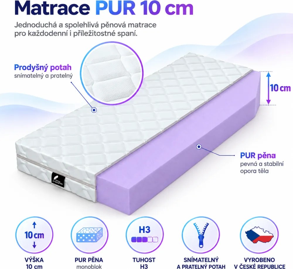 proPOSTELE Matrace Pur 10 cm 80 x 190 cm