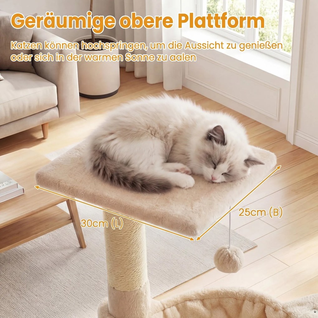 Costway 64 cm Škrabací sloupek Sledovací místo Houpací síť Sisal