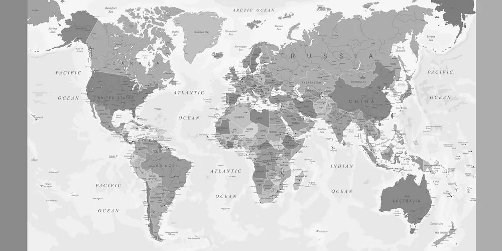 Obraz na korku podrobná mapa světa v černobílém provedení