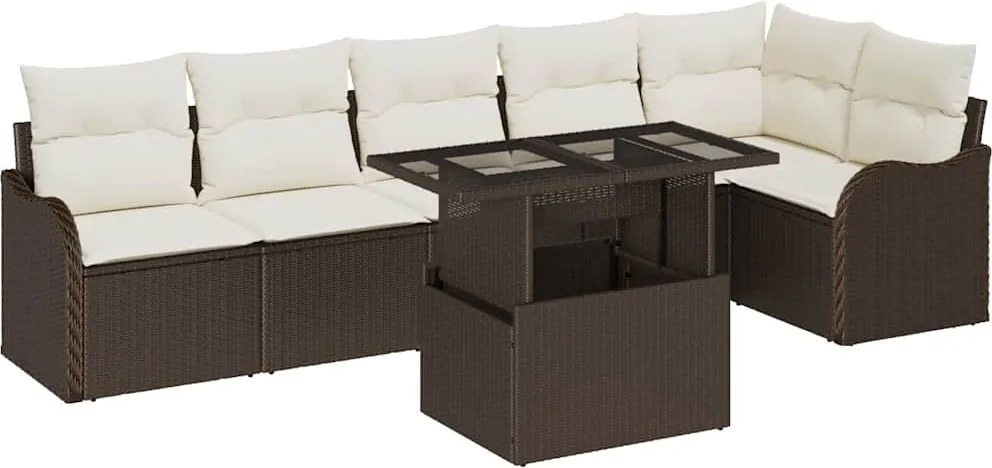 Set pohovek 7 ks Hnědá Poly ratan 3348474