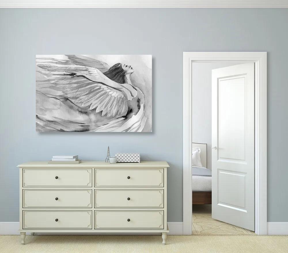 Obraz svobodný anděl v černobílém provedení - 120x80 cm
