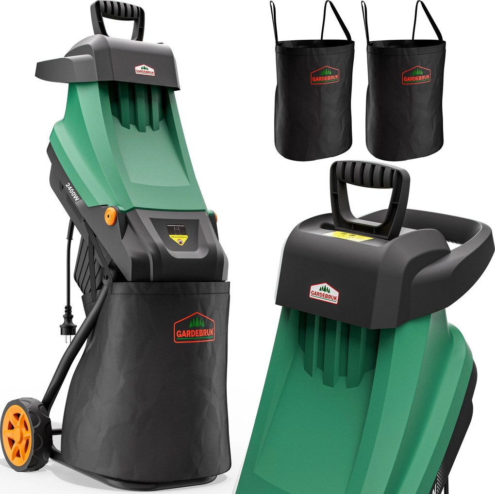 Drtič větví 2400W s 2 sběrné vaky je 50L