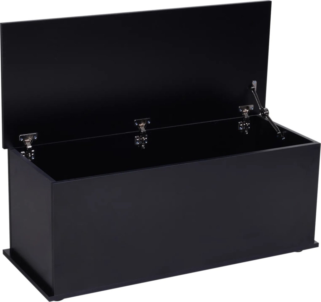 HOMCOM Dřevěný úložný box s víkem, nosnost max. 120 kg pro ložnici a obývací pokoj 100x40x40 cm Černý