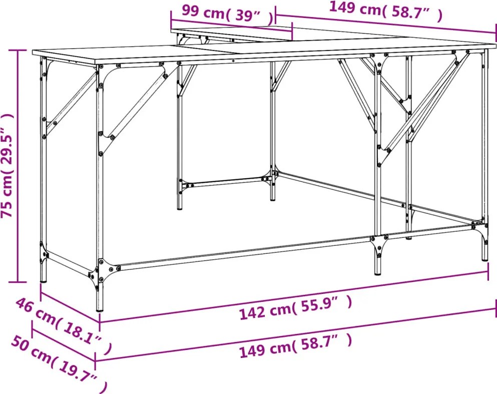 vidaXL Psací stůl 149 x 149 x 75 cm kompozitní dřevo [837586] Barva: hnědý dub