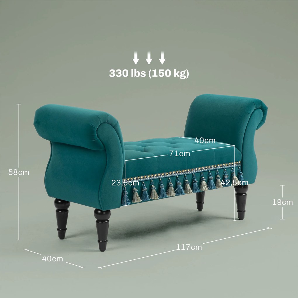 HOMCOM Luxusní čalouněná lavice se sametovým vzhledem 117 x 40 x 58 cm do obývacího pokoje ložnice šedá stylová a pohodlná | Aosom.de