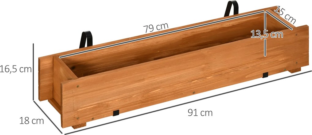 Obdélníkový dřevěný truhlík Outsunny pro podlahu nebo zeď do městské zahrady s 2 odtokovými otvory a 2 háčky na rostliny a květiny na balkoně nebo te…