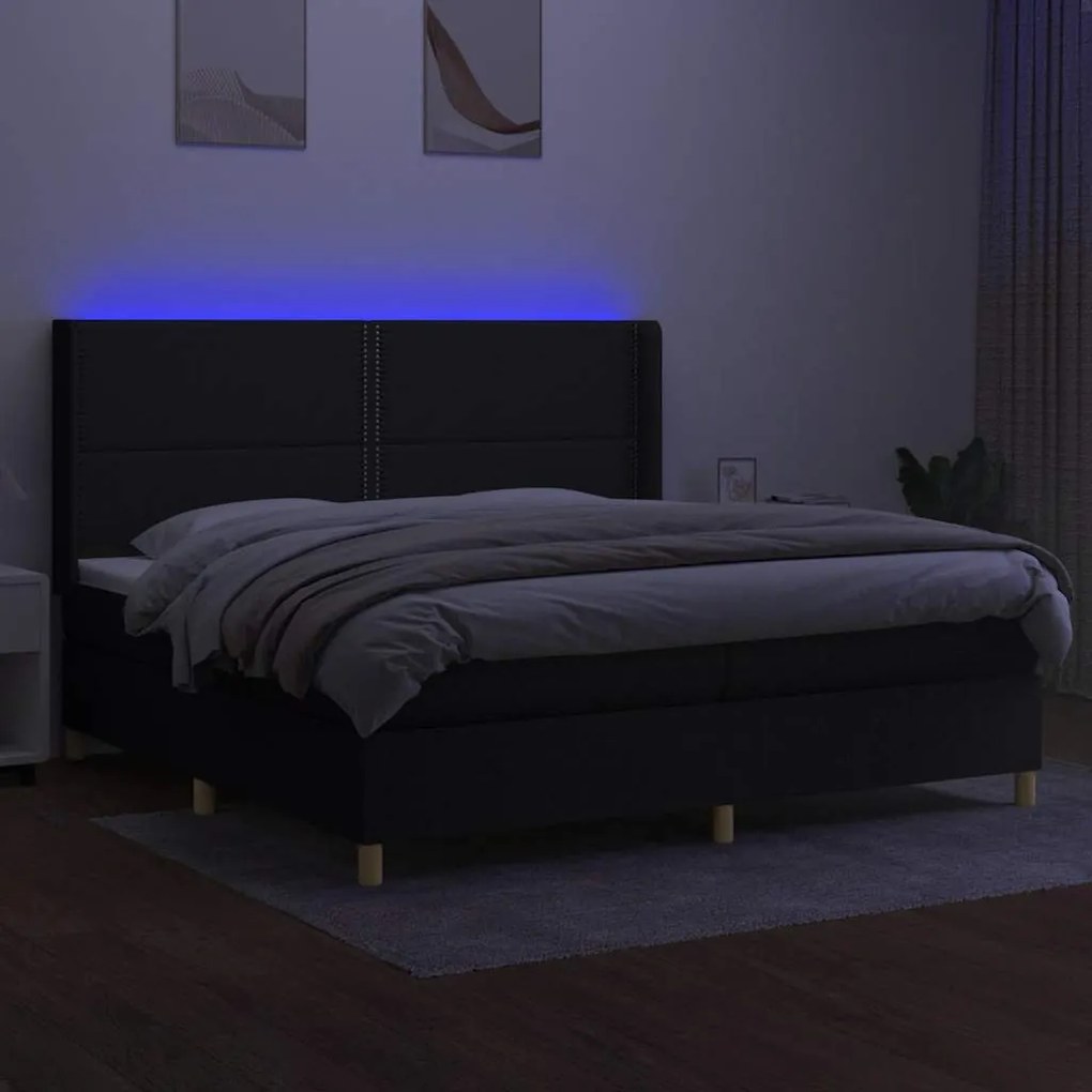 Box spring postel s matrací a LED černá 200x200 cm textil 3138823