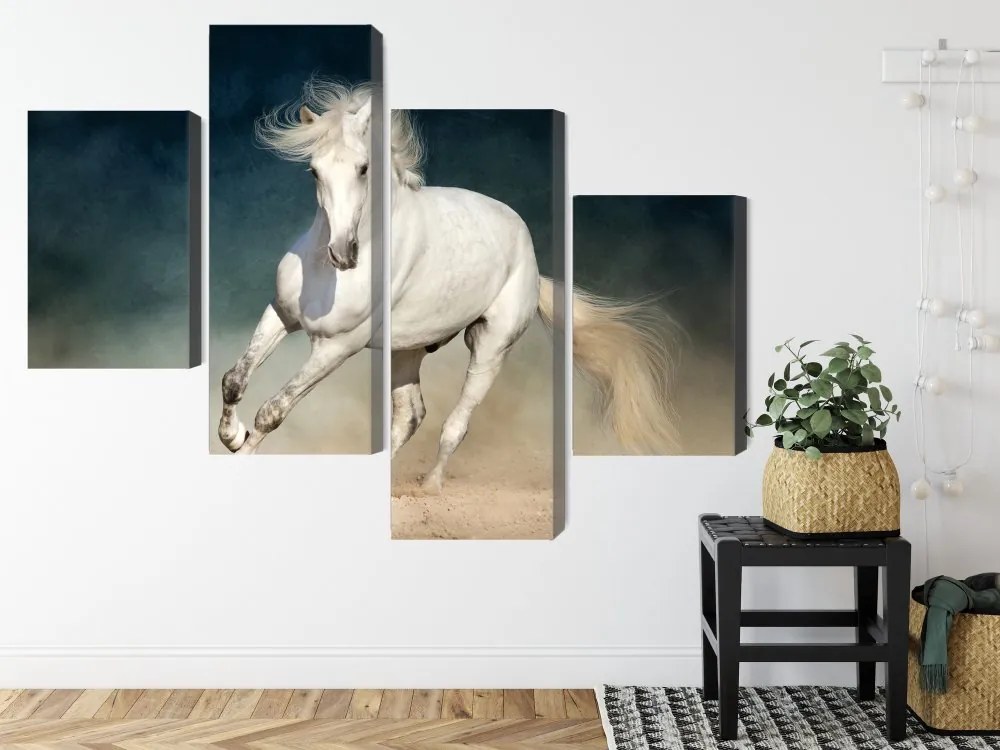 Vícedílný obraz Bílý Kůň Ve Cvalu Nedostatek Nedostatek Přírodní plátno 120x75