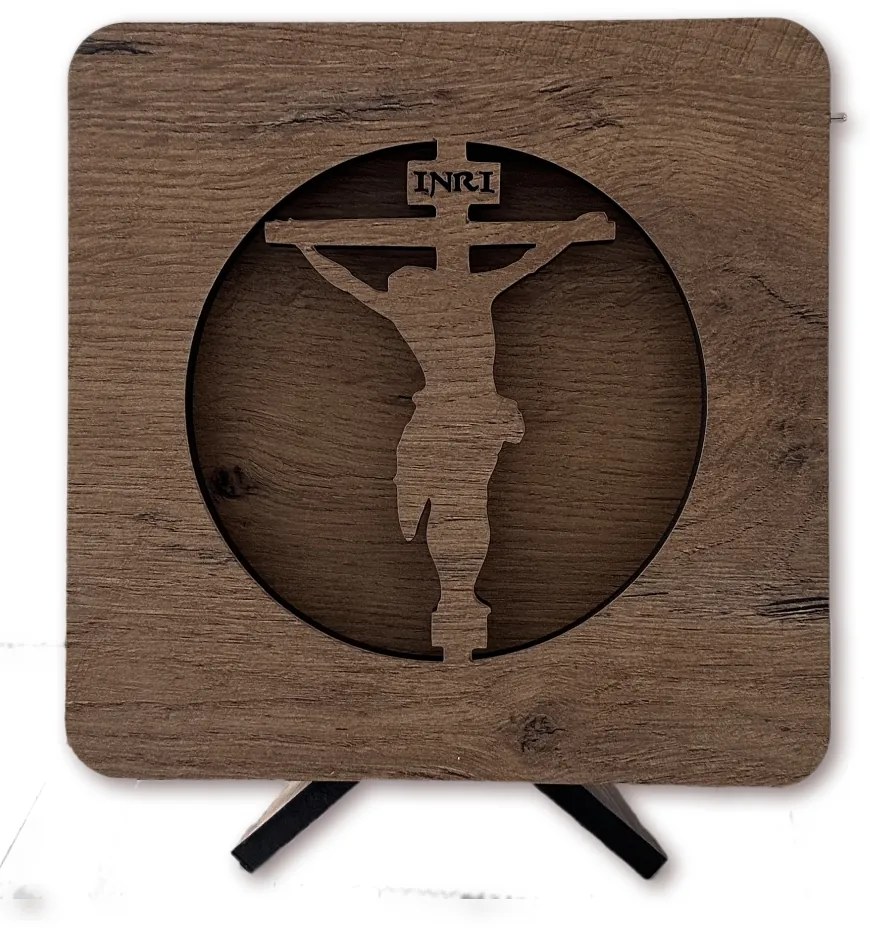 Li-Go "Ježíš na kříži s pulzujícím světlem" lampa 19x19cm provedení povrchu: dub světlý