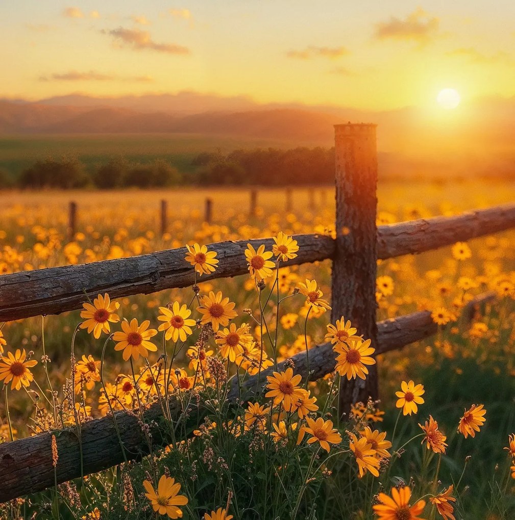 Obraz na plátně - Louka za dřevěným plotem FeelHappy.cz Velikost obrazu (šířka x výška): 90 x 60 cm