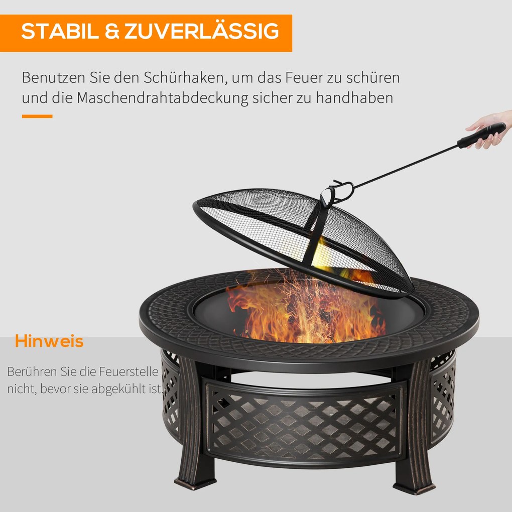 Outsunny miska na oheň pohrabáč ochrana proti jiskrám ohnivý koš ohnivý stůl kulatý ohniště zahrada kempování BBQ ocel černá 81x81x50cm
