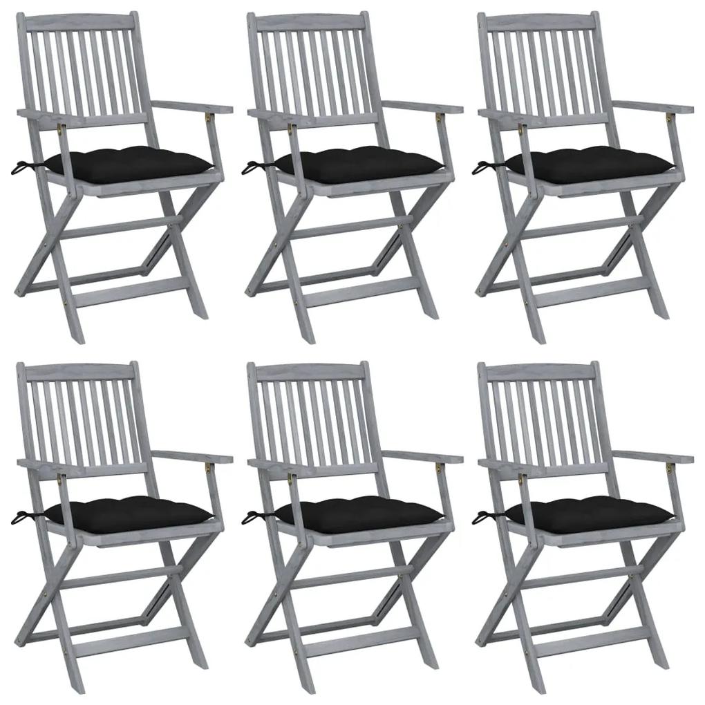 3065429 vidaXL Skládací zahradní židle s poduškami 6 ks masivní akáciové dřevo