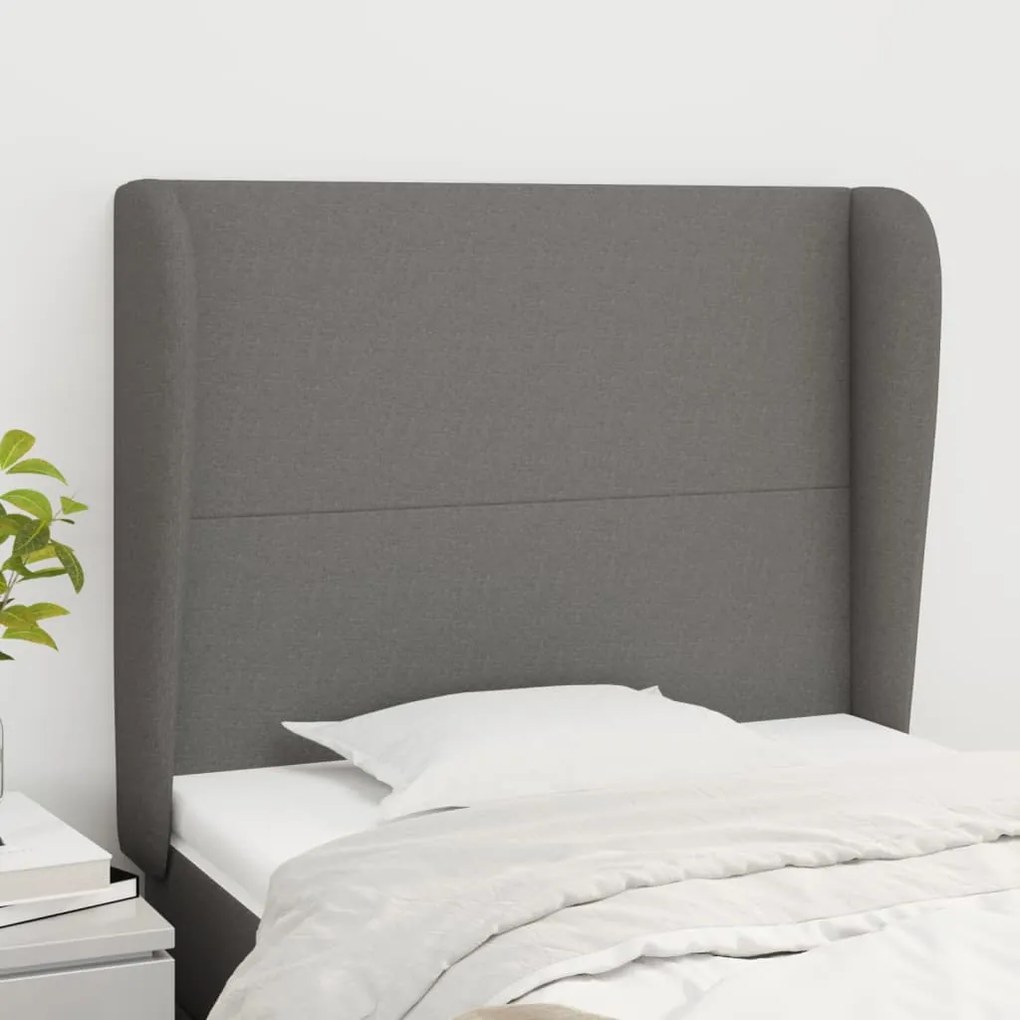 Čelo postele typu ušák tmavě šedé 103x23x118/128 cm textil 3117667