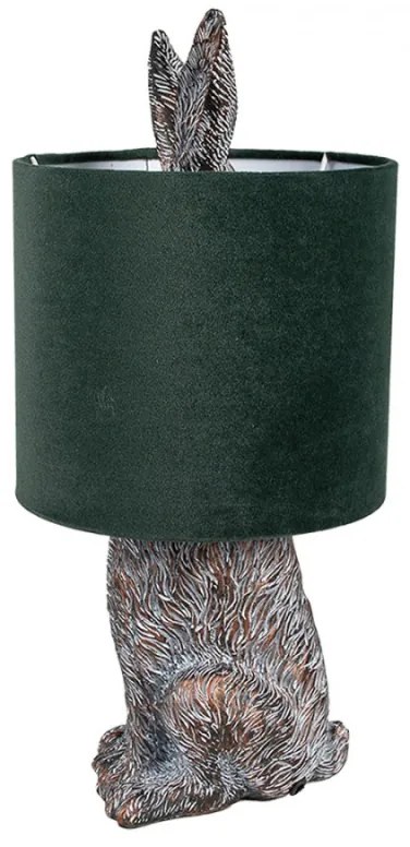 Hnědo-bílá stolní lampa králík s tmavě zeleným stínidlem Konijn – 20x43 cm
