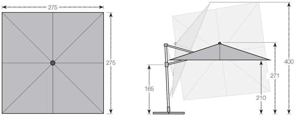 KNIRPS Pendel 275 x 275 cm - prémiový čtvercový slunečník s boční tyčí bordó