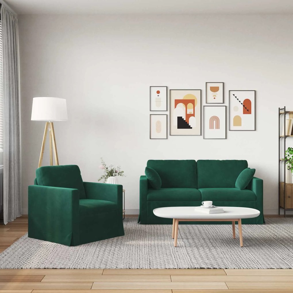 Set pohovek 2 ks Tmavě zelená samet 3407553