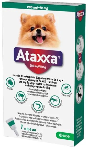 Ataxxa pro psy S 1x200mg/40mg tmavě zelená sol 1 x 0.4 ml(do 4kg)