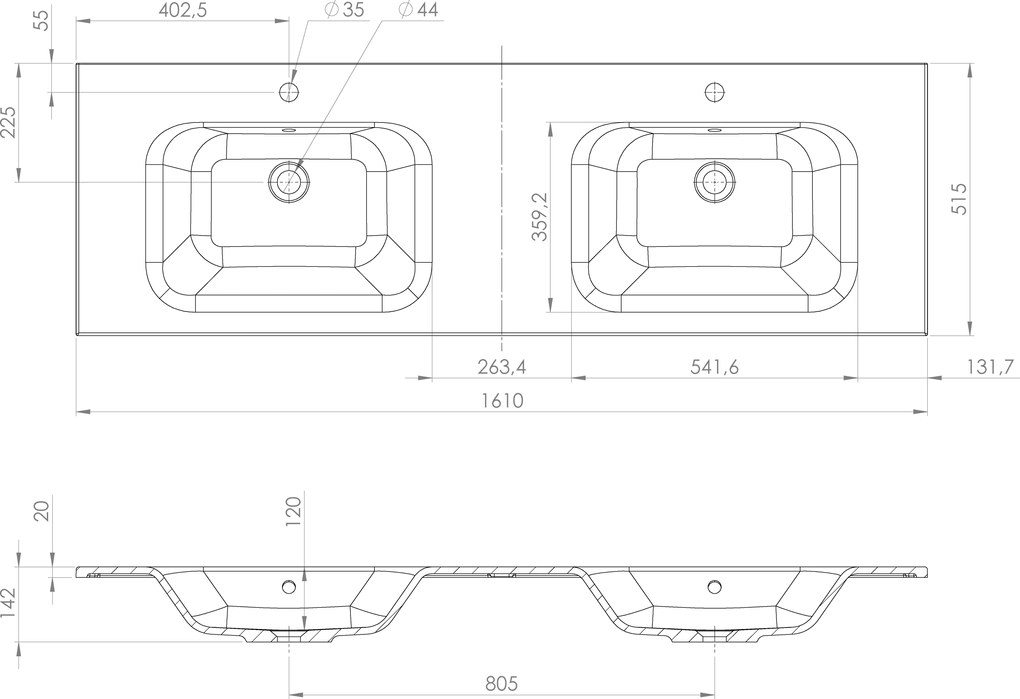 Sapho Lorea koupelnová skříňka 161/80 x 46 x 51,5 cm litý mramor dub collingwood černá mat LE080-1935-03