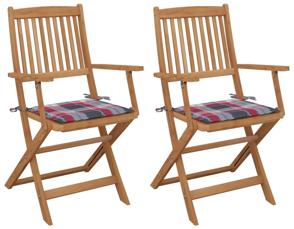 3064603 vidaXL Skládací zahradní židle s poduškami 2 ks masivní akáciové dřevo