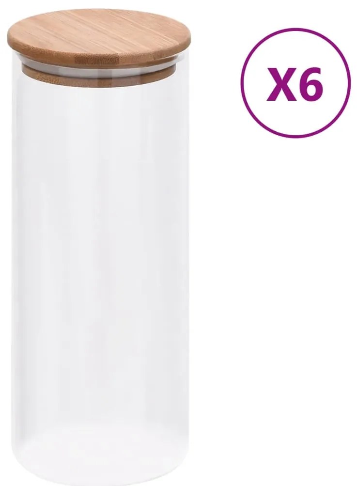 Skleněné dózy s bambusovým víčkem 6 ks 1000 ml 150696