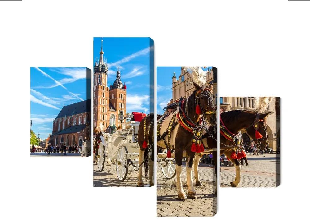 Vícedílný obraz Koňské Povozy Na Náměstí V Krakově Nedostatek Nedostatek Přírodní plátno 240x150