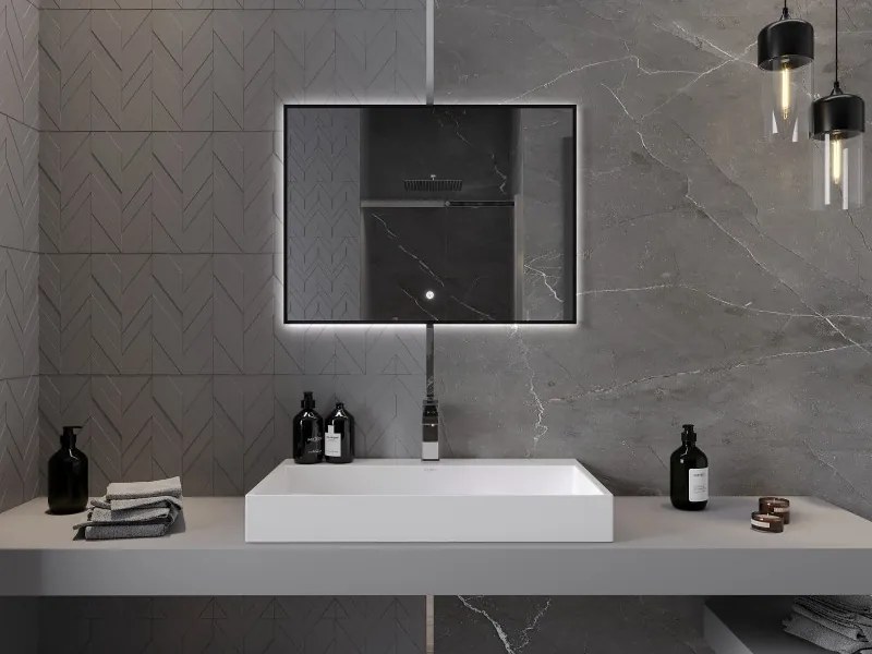 Mexen Erma, LED koupelnové zrcadlo s podsvícením a černým rámem 80x60 cm, 6000K, ochrana proti zamlžování, 9814-080-060-611-70