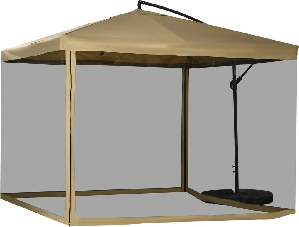Outsunny Stojanový Slunečník, 295 x 295 cm Slunečník s Pletivem, Naklápěcí Tržištní Slunečník, Zahradní Slunečník s Zatížením, pro Terasu, Balkon, Oce