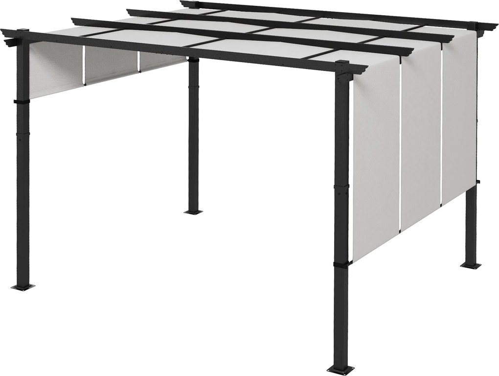 Outsunny Pergola s 3 Posuvnými Markýzami 3,5 x 3 x 2,35 m Černý Ocelový Rám Světle Šedá Markýza z Vysoce Hustého Polyesteru | Aosom
