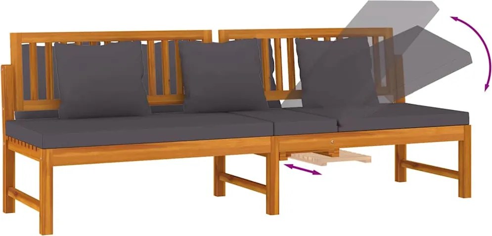 vidaxL Válenda s šedou poduškou 200 x 60 x 75 cm masivní akácie 312145