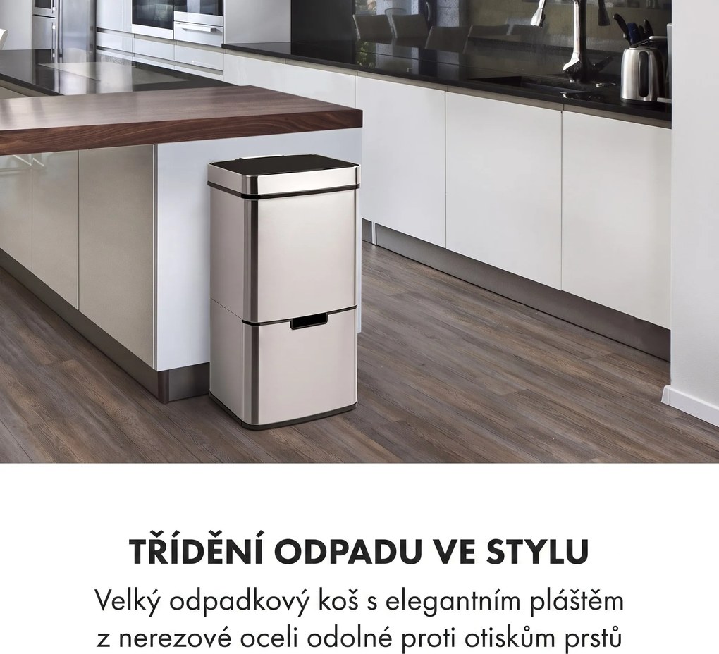 Klarstein TouchLess, odpadkový koš, senzor, 72 l, 4 nádoby, ABS / PP / ušlechtilá ocel