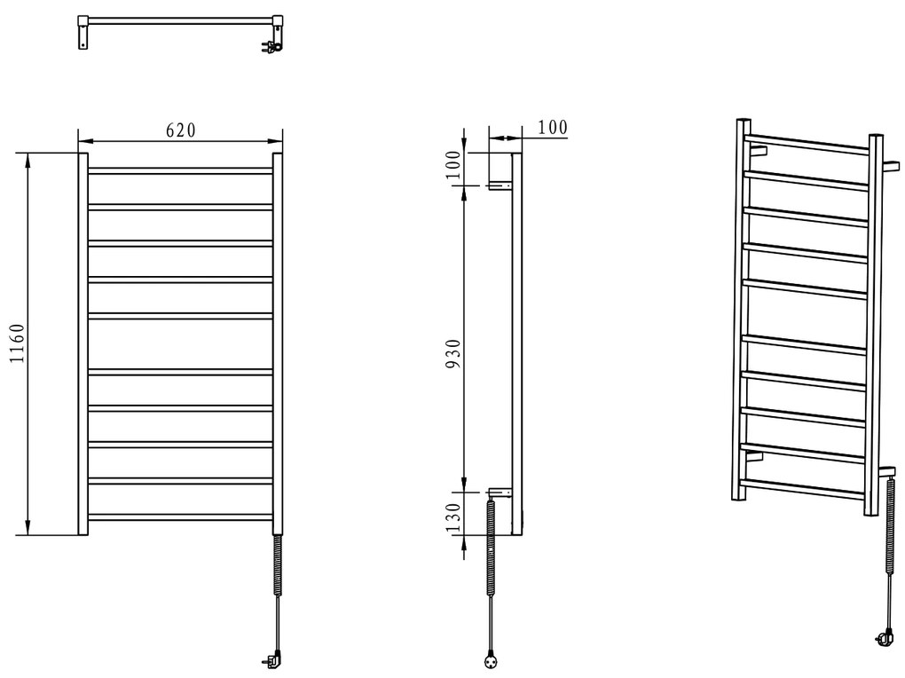 Sapho Sapho, ESKINADO elektrický sušák ručníků, hranatý, 620x1160 mm, 120 W, nerez, ER430V